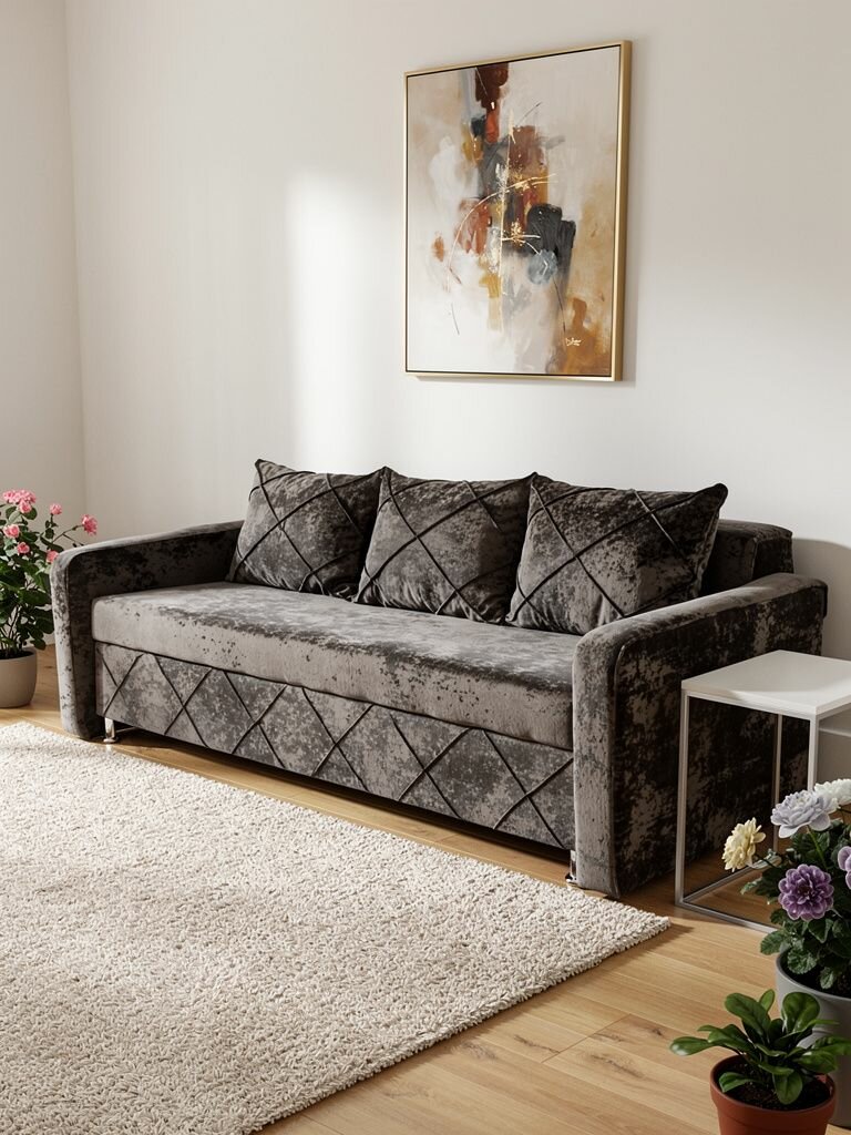 Диван-кровать "Стелла" OWN, еврокнижка, велюровая обивка, съемный ящик для белья