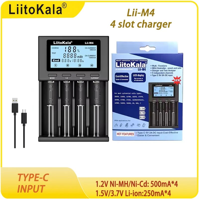 LiitoKala Lii-M4 4-х канальное зарядное устройство, черный