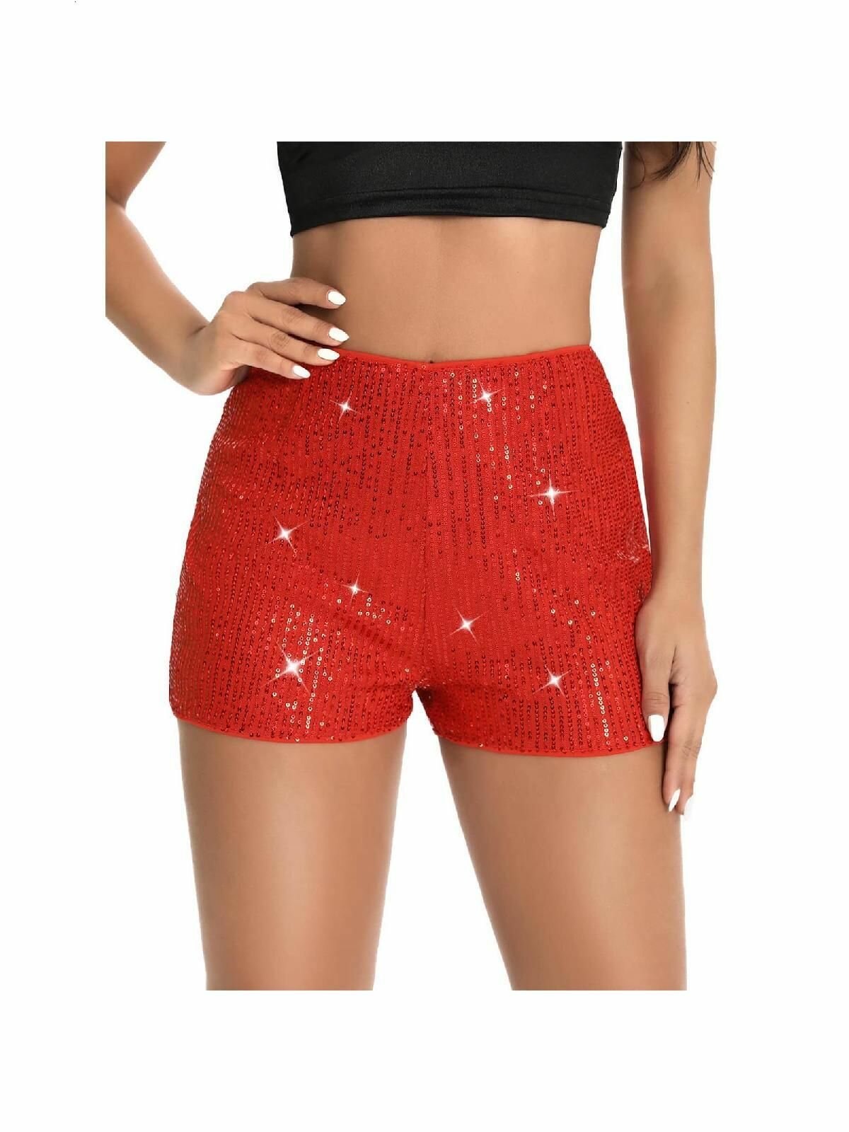 Женские летние блестящие шорты, красный - XL