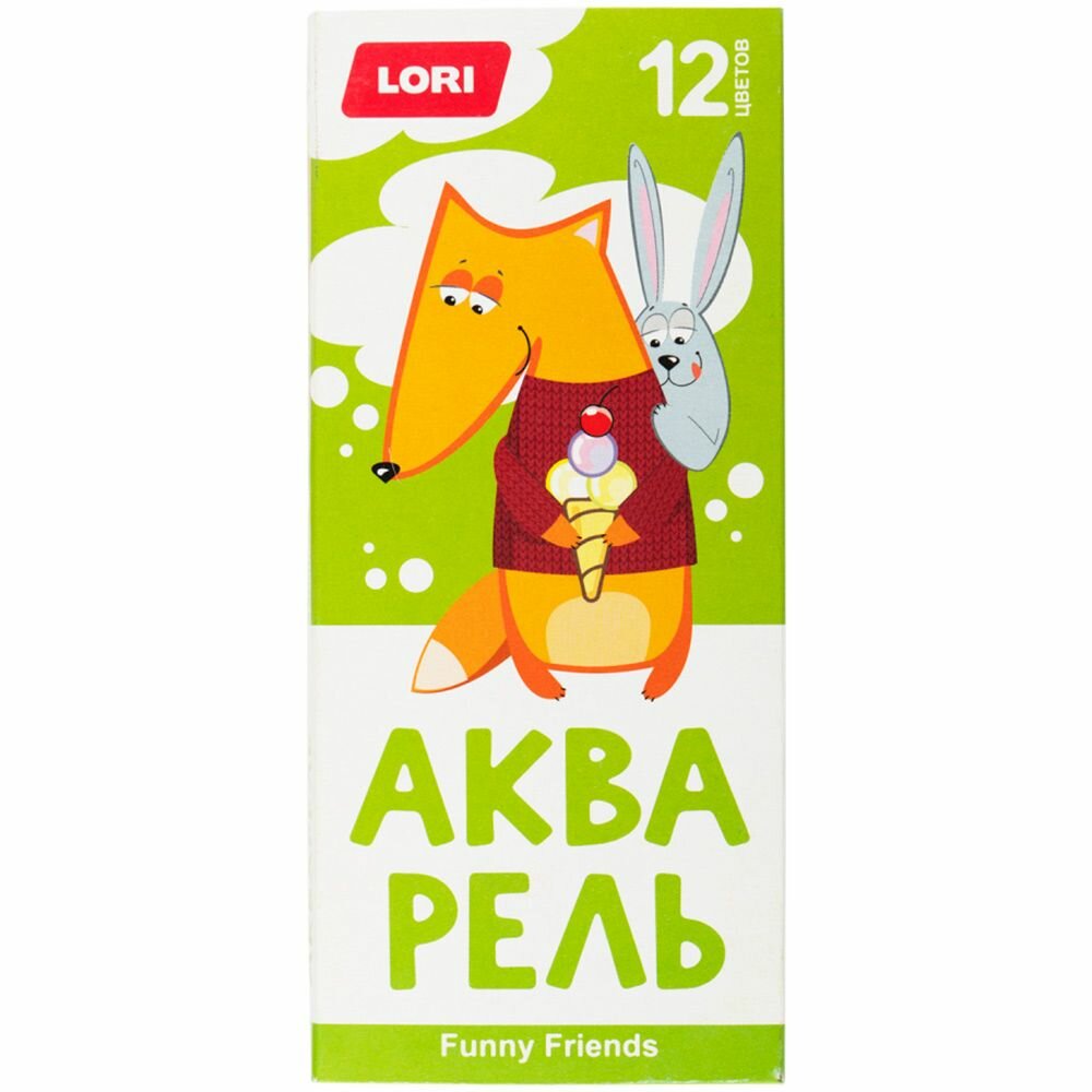 Краски акварельные LORI 12 цветов, FUNNY FRIENDS, возраст от 3 лет Ааф-003/01