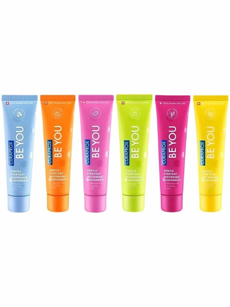 Зубная паста с фтором CURAPROX 950 ppm и ксилитом, Пять вкусов, для взрослых и детей от 3 лет. С эффектом осветления эмали, для чувствительных зубов 60 мл