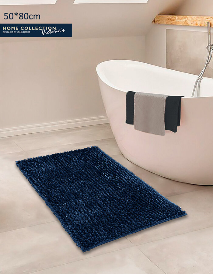 Коврик для ванной 50х80 см синий, спальни нескользящий, эко-шелк