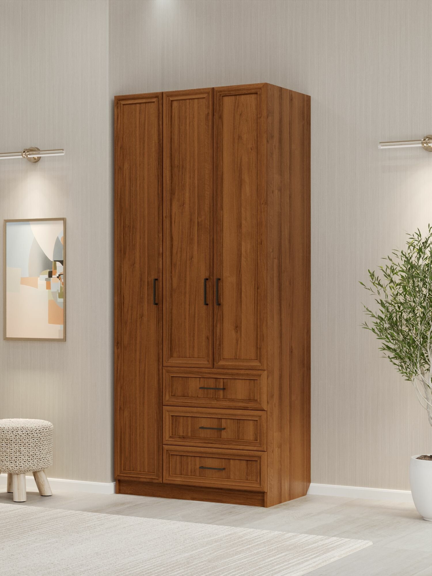 InHouse Шкаф распашной ШК-3/5 Орех 90х52х210, фасады МДФ