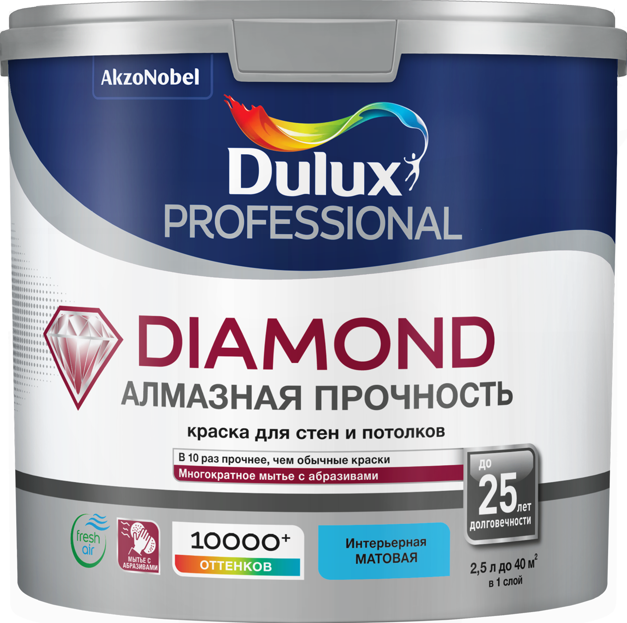 Краска Dulux Professional Diamond матовая, повышенной износостойкости, белая BW 2,5л