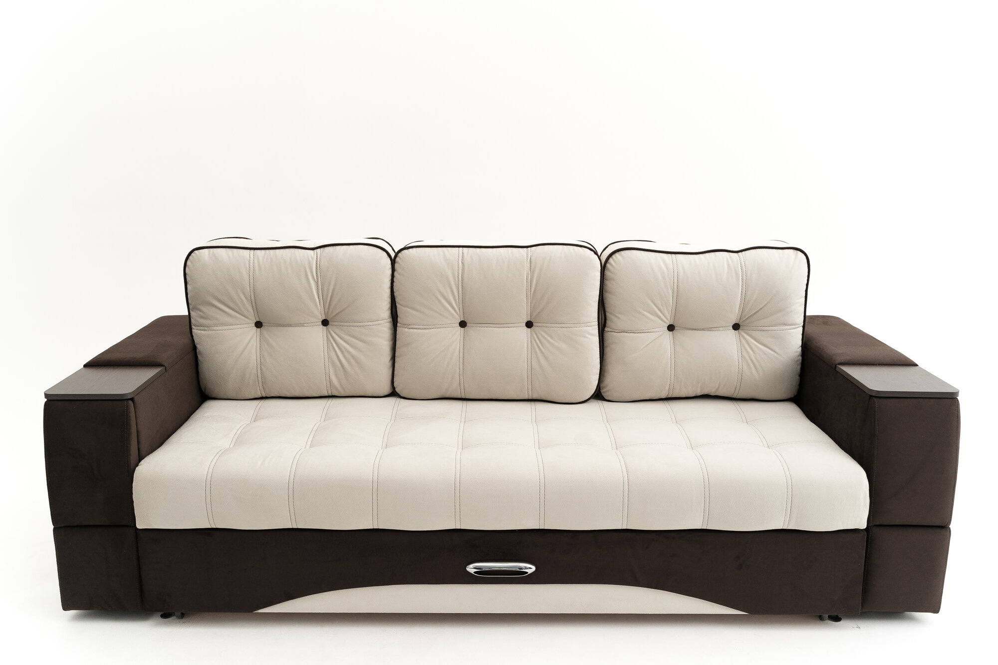 Диван-кровать прямой "Импульс", с выдвижным столиком, выкатной с механизмом тройного разложения "Еврокнижка", микровелюр, с ящиком для белья, комбинированный.