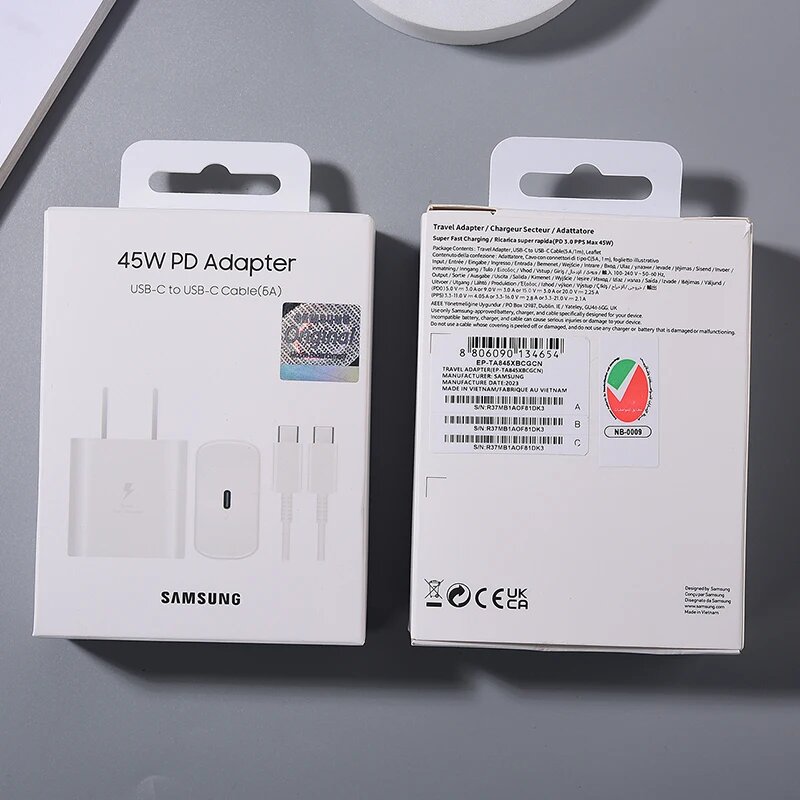 Samsung S23 S24 S25 Ultra Original Super Fast Charger 45 Вт PD Адаптер быстрой зарядки White US set