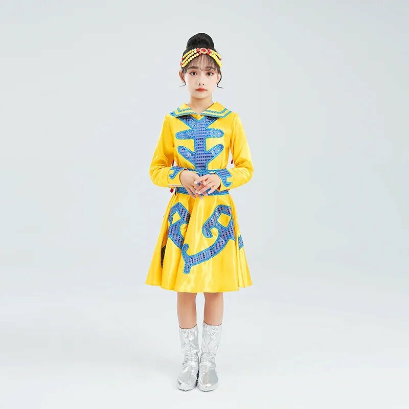 Новая монгольская детская одежда, танцевальные костюмы и костюмы для выступлений для девочек, китайский танцевальный костюм, сценический наряд