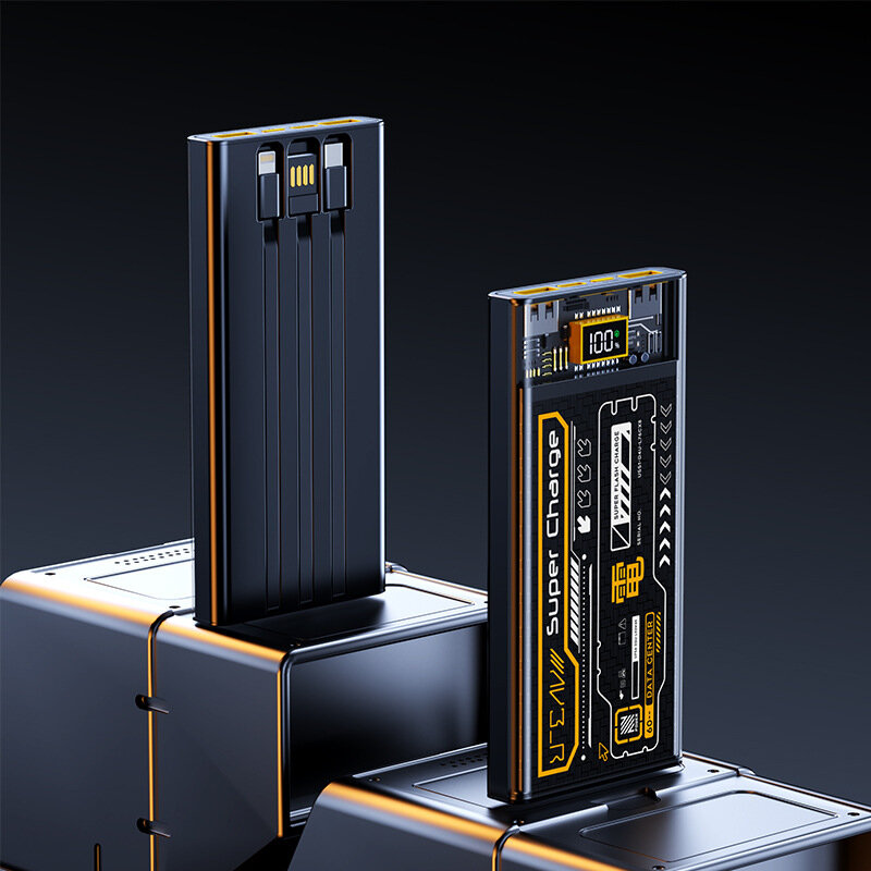 Нитрид галлия, 100 Вт, сверхбыстрая зарядка, прозрачный корпус в стиле панк, 1/ 20k мАч, внешний аккумулятор со встроенным кабелем, мобильный источник питания.