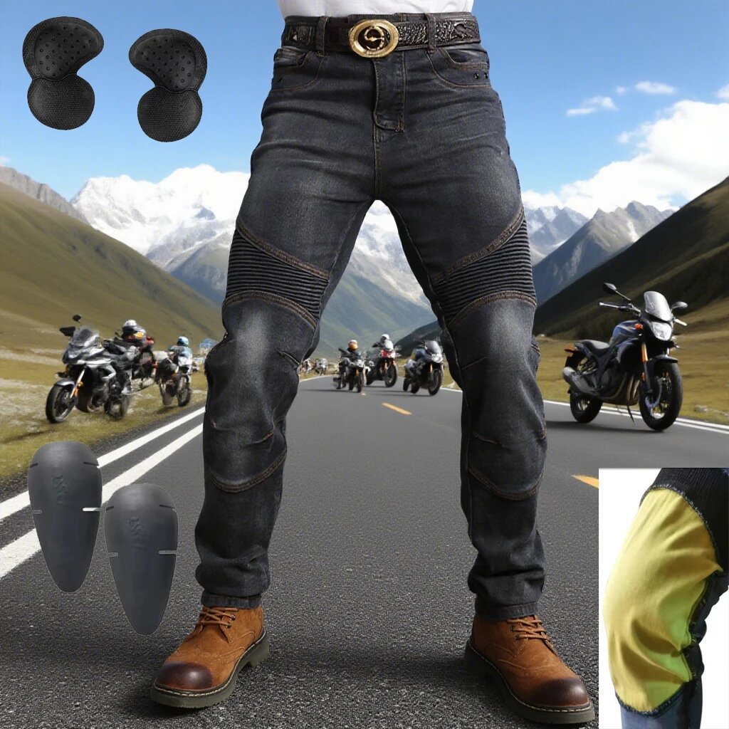 Мужские Мотоджинсы Из Кевлара И Арамида, Огнестойкие, С Защитой Коленей, Для L, 03 black A