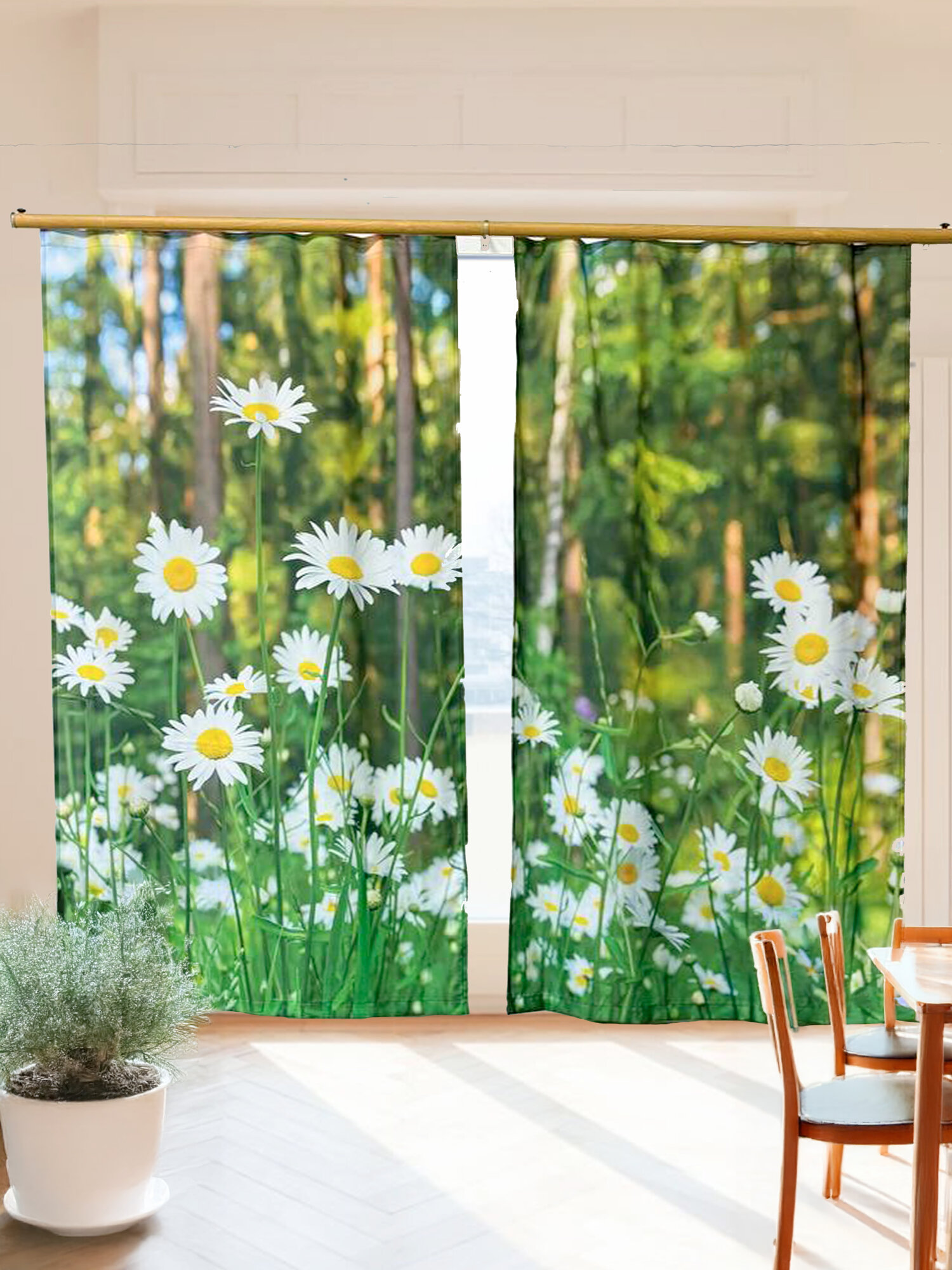 Комплект штор Габардин печать Ромашки в лесу 145*270 (2) (МарТекс)
