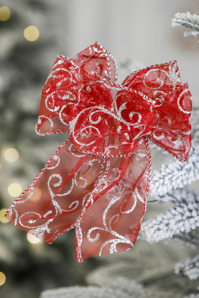 Бант для декорирования тёплый блик - узоры, красный, 11x15 см, Kaemingk 445306-2