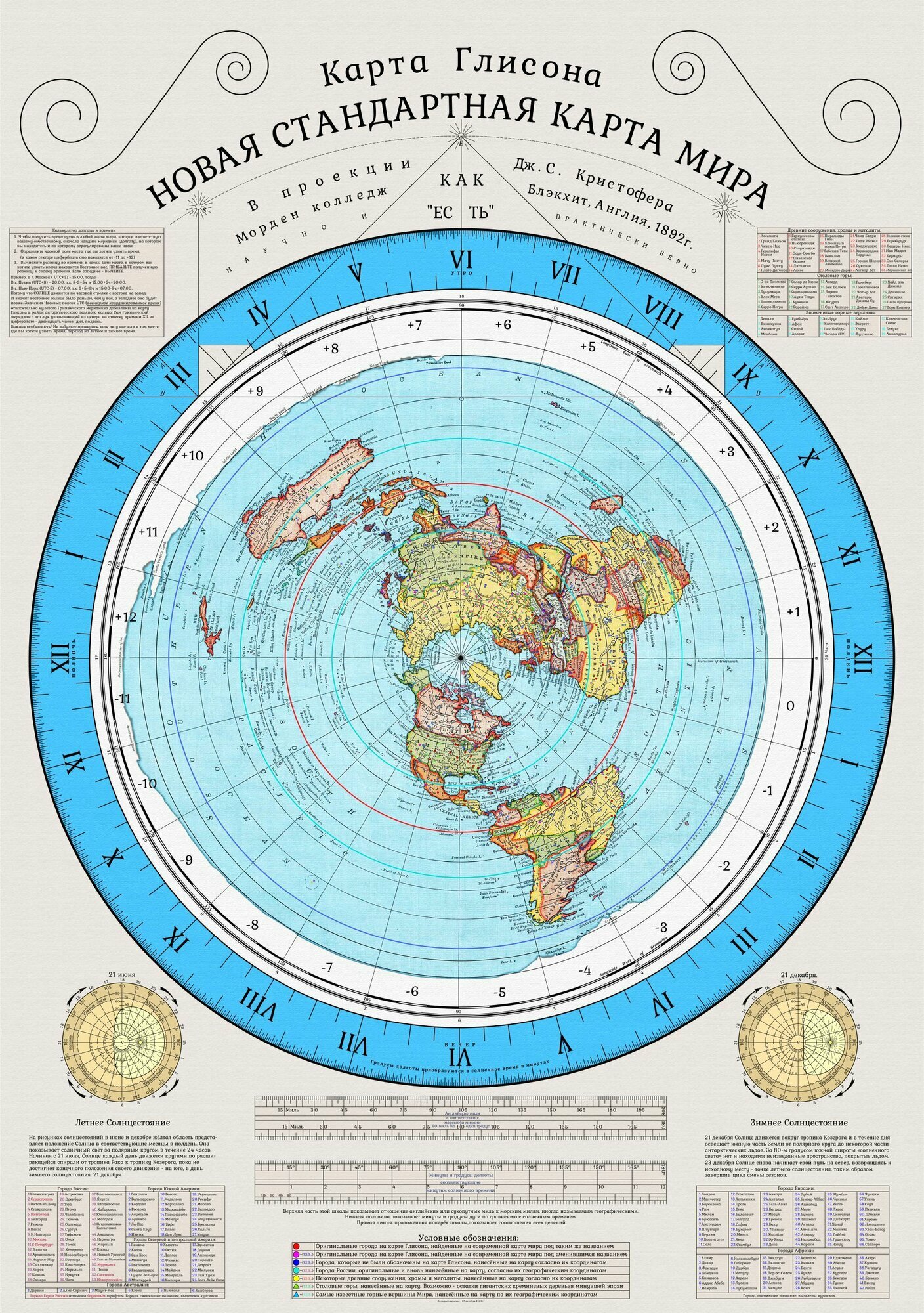 Плакат на баннере "Карта Плоской Земли Глиссона", 84,1 см х 59.4см