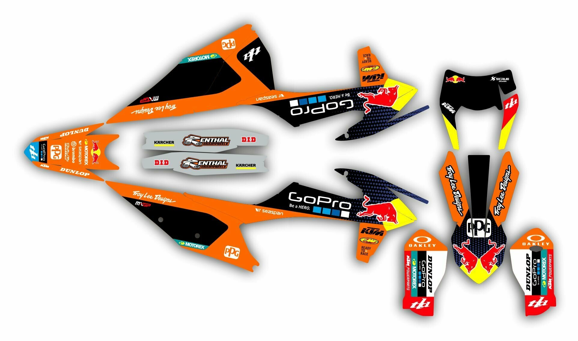 Наклейки на мотоцикл GR8, Motoland FX, Regulmoto Nibbi, Crosstec, KTM SX 125-450 2019-2022, Zoom NC300, BSE T5, T8