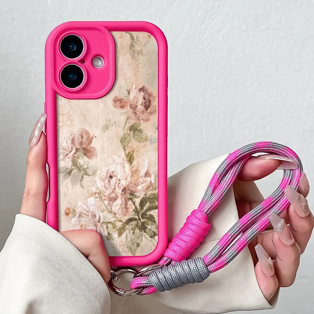 Чехол для телефона с ремешком на запястье для iPhone 16, 17, 14, 13, 12, 11 айфон 14, Hua038-Rose-SS