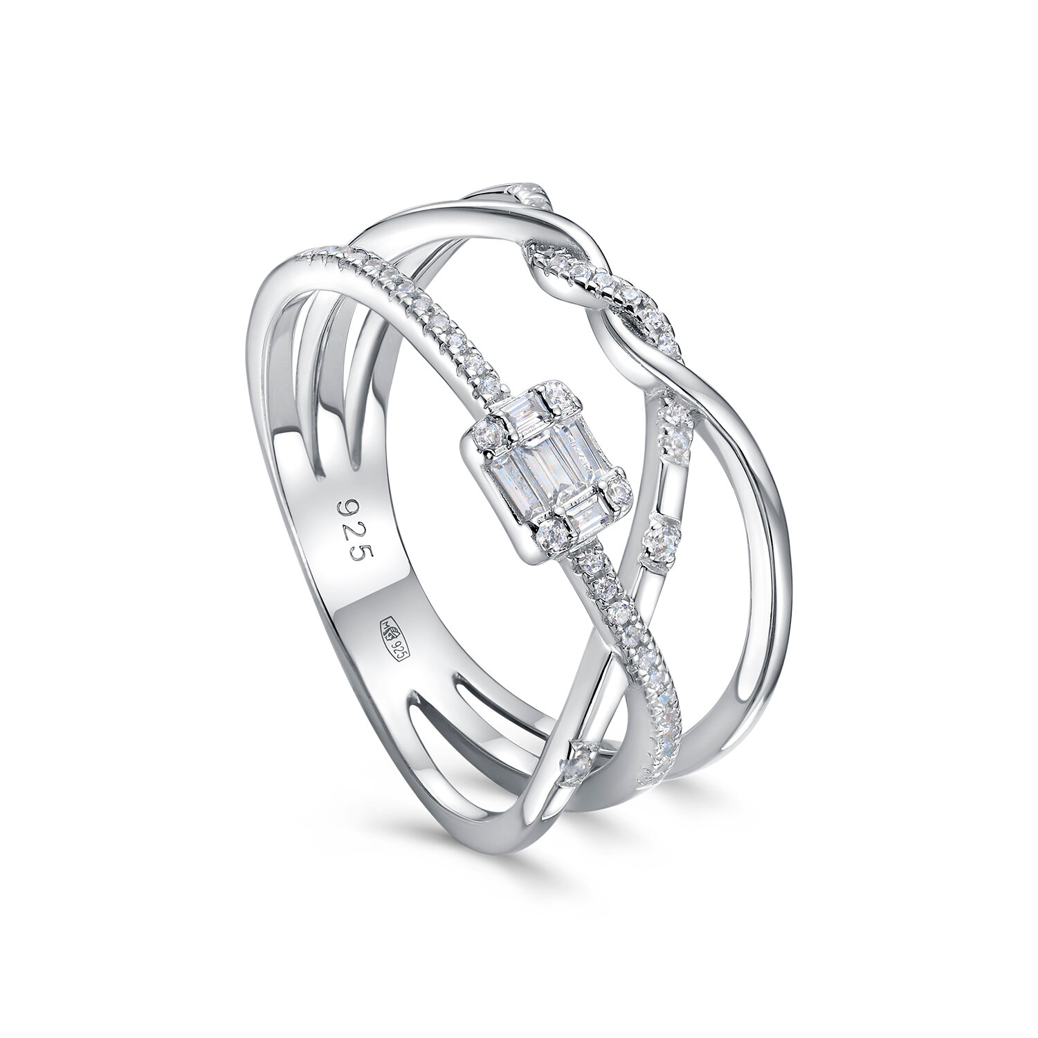 Кольцо тонкое, серебро, 925 проба, фианит