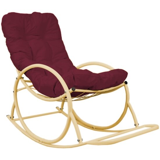 Кресло-качалка M-group Овал бежевое, бордовая подушка