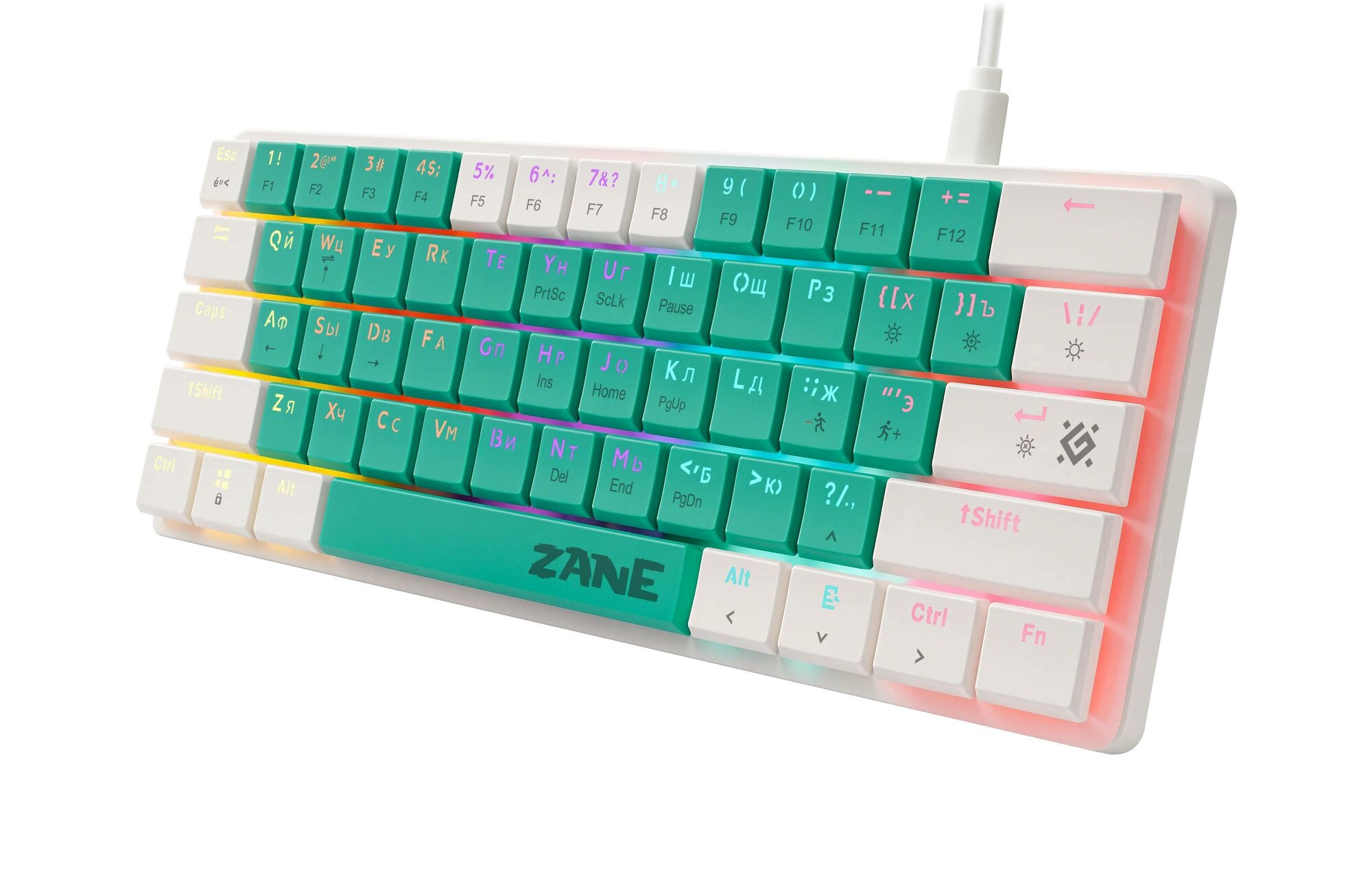 Defender Механическая клавиатура Zane GK-089 RU, зелен/бел,61кн,1.5м, LowRed