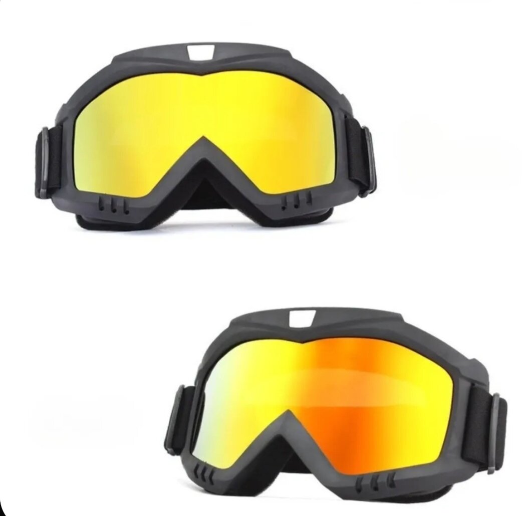 Ветро/пылезащитные очки для мото/вело кросса, горнолыжная маска, цвет линз золото/зеркальный