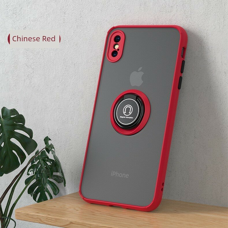 IPhone XS Max Силиконовый чехол с встроенным кольцом-подставкой, китайский красный, полная защита объектива