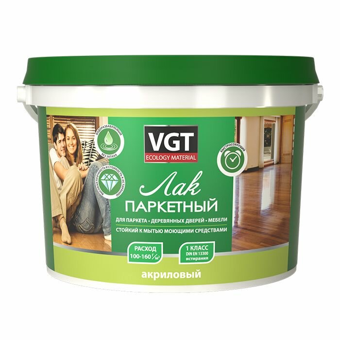 Лак акриловый паркетный VGT(ВГТ) глянцевый, 0,9 кг, строительный лак для защиты и декоративной обработки деревянных и