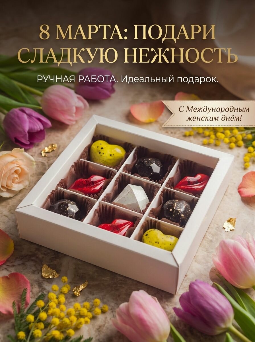 CACAOWISH/Шоколадные конфеты ассорти ручной работы в подарочной коробке