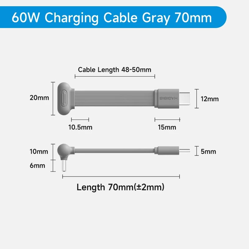 Кабель Hagibis USB-C с угловым разъемом 90 градусов, короткий, для быстрой зарядки Power Bank, PD 60W, для iPhone 17 Pro Max 16 15