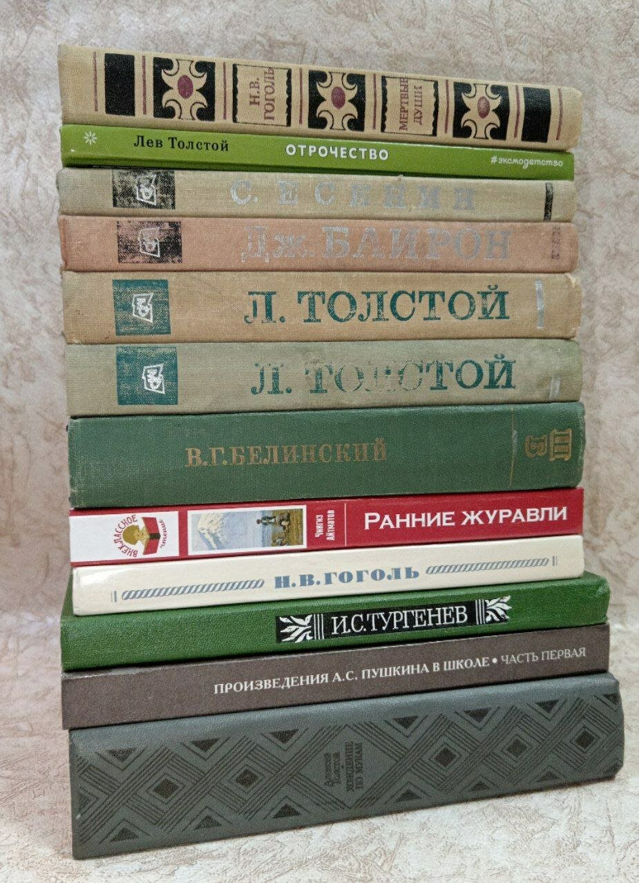 Школьная библиотека: Пушкин. Толстой. Гоголь. Тургенев. Есенин. Айтматов. Байрон и др. (комплект из 12 секонд-хенд книг)