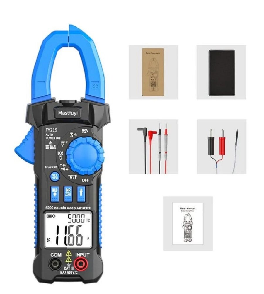Клещи токовые профессиональные InRush(AC), MASTFUYI FY219 с NCV до 600А. Гарантия 2 года. 17 функций.