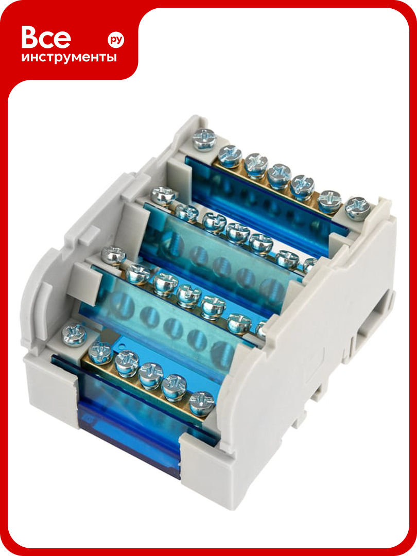 Шина на DIN-рейку в корпусе кросс-модуль REXANT 4x7 11-2304-7, подсоединения нулевого провода