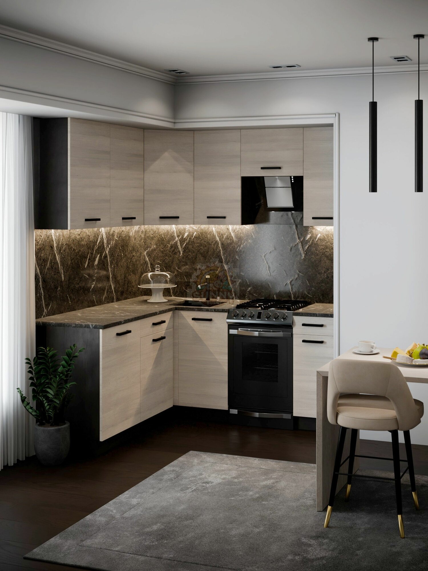 Кухня модульная угловая со столешницей Мария, 160 х180см, Венге/Лоредо ЛДСП, 180х180х60см, столеш-а 60см