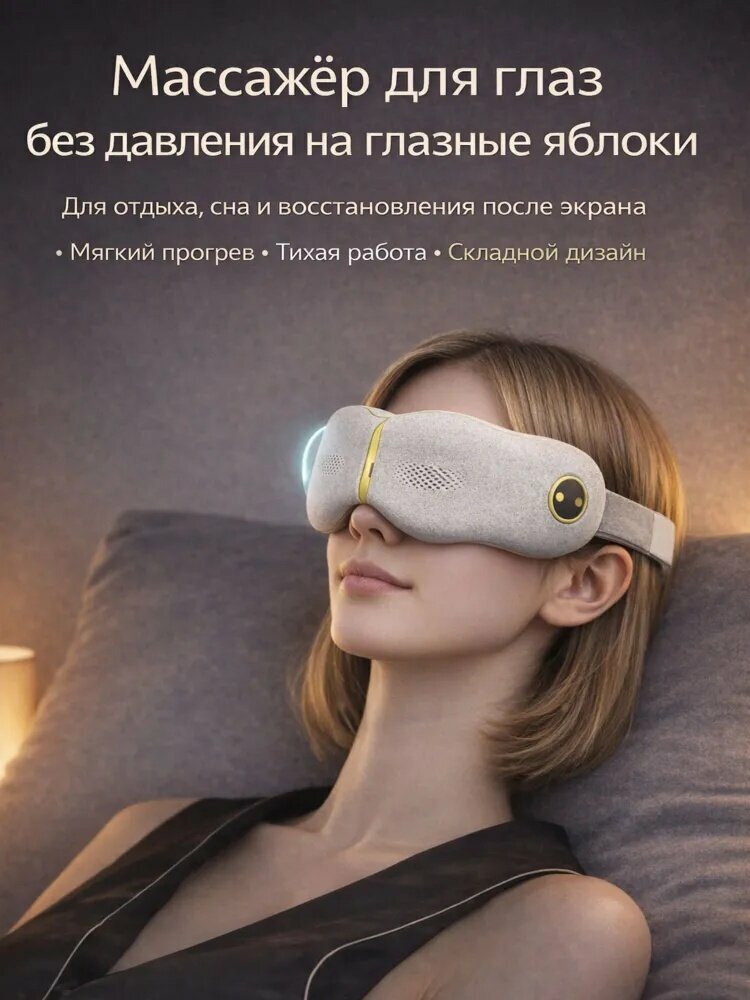 Массажёр для глаз с визуальным отверстием, прогрев, музыка, без давления на глазные яблоки