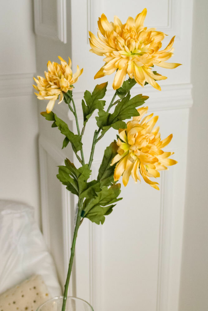 Искусственный цветок жёлтая хризантема, текстиль, 73 см, Kaemingk 220306