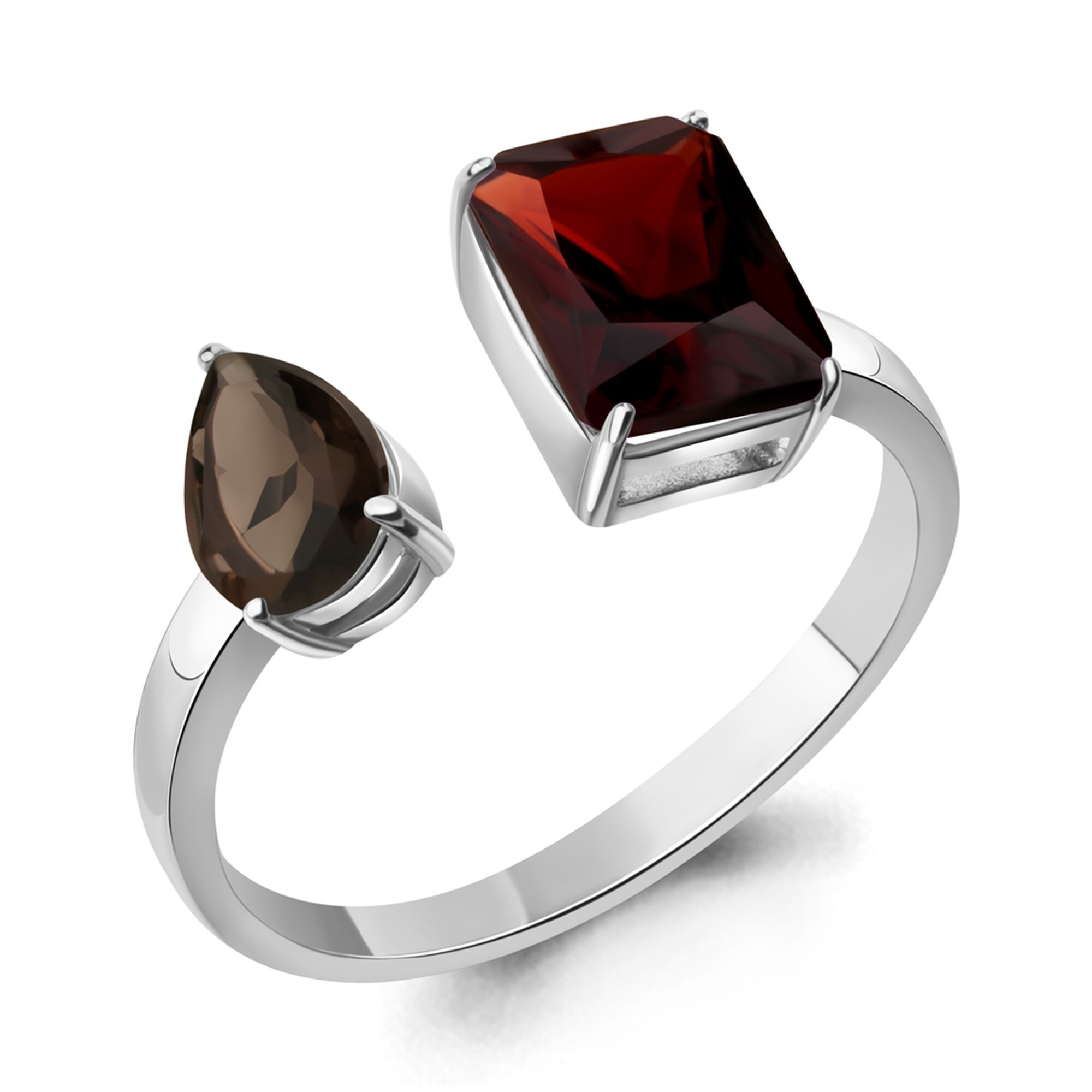 Кольцо, серебро, 925 проба, родирование, кварц, гранат