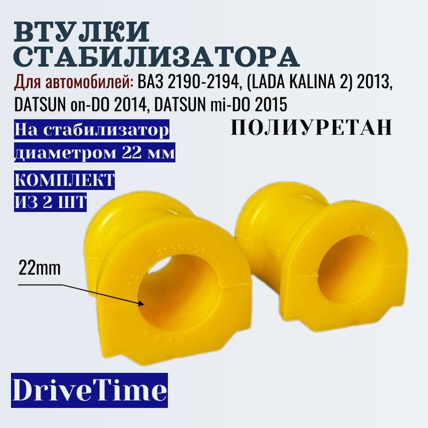Втулки стабилизатора передние полиуретановые Lada Granta, Kalina 2 ВАЗ 2190-2192 Диаметр 22 мм Комплект 2 шт