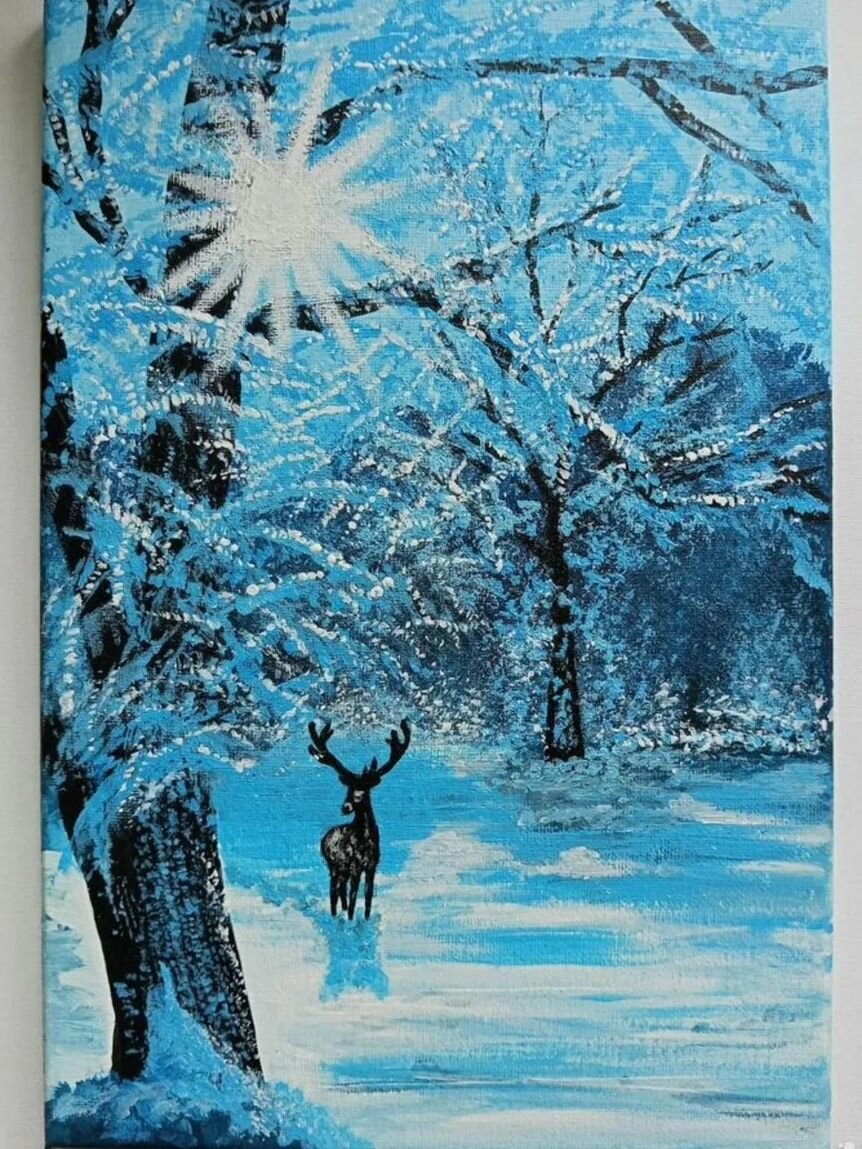 Картина маслом Зима ручная работа