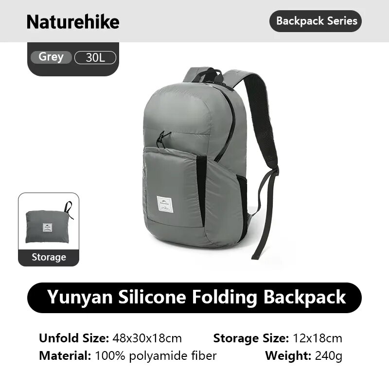 Naturehike серый складной рюкзак 30L