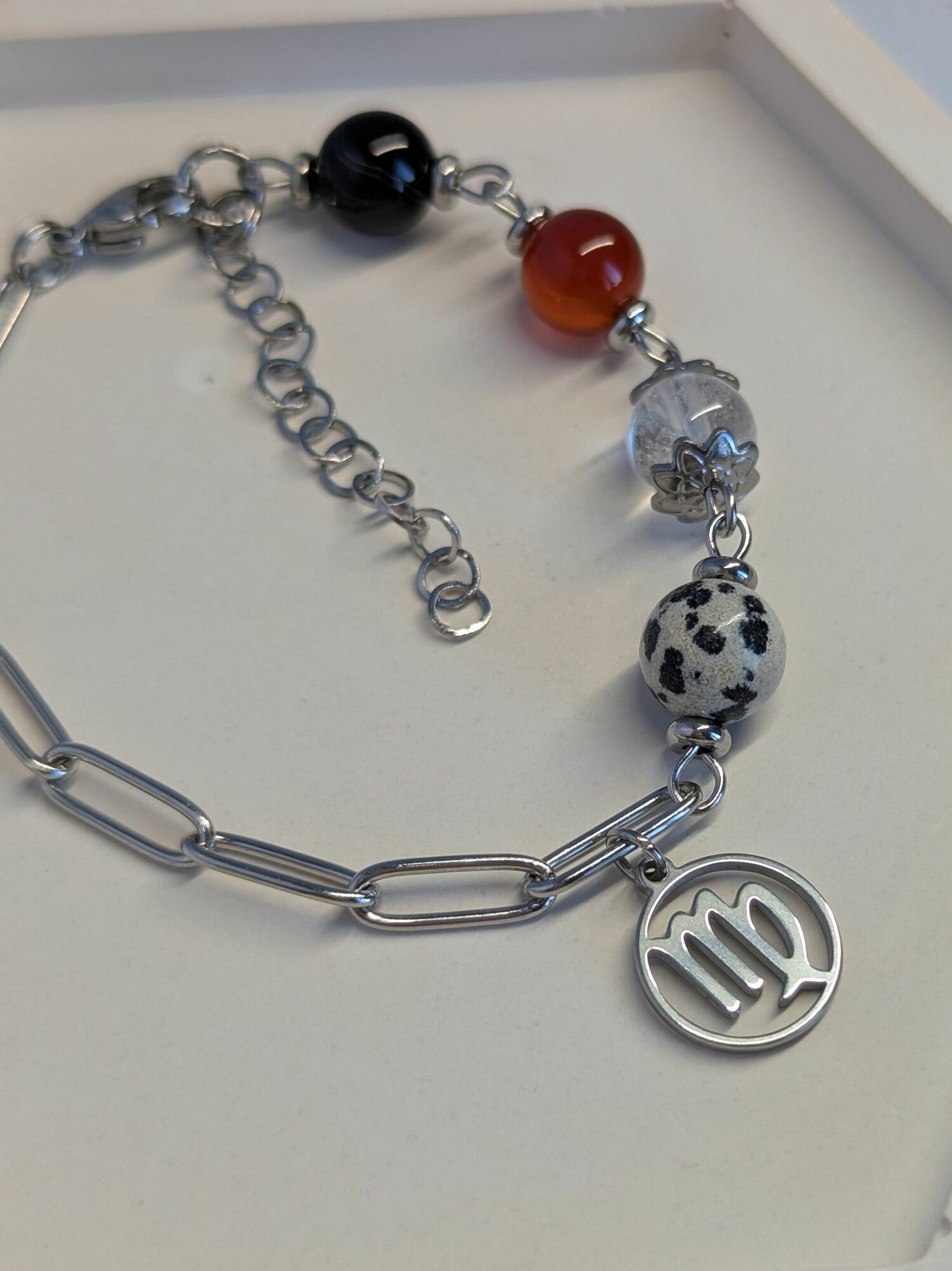 Браслет, горный хрусталь, яшма, сердолик, агат