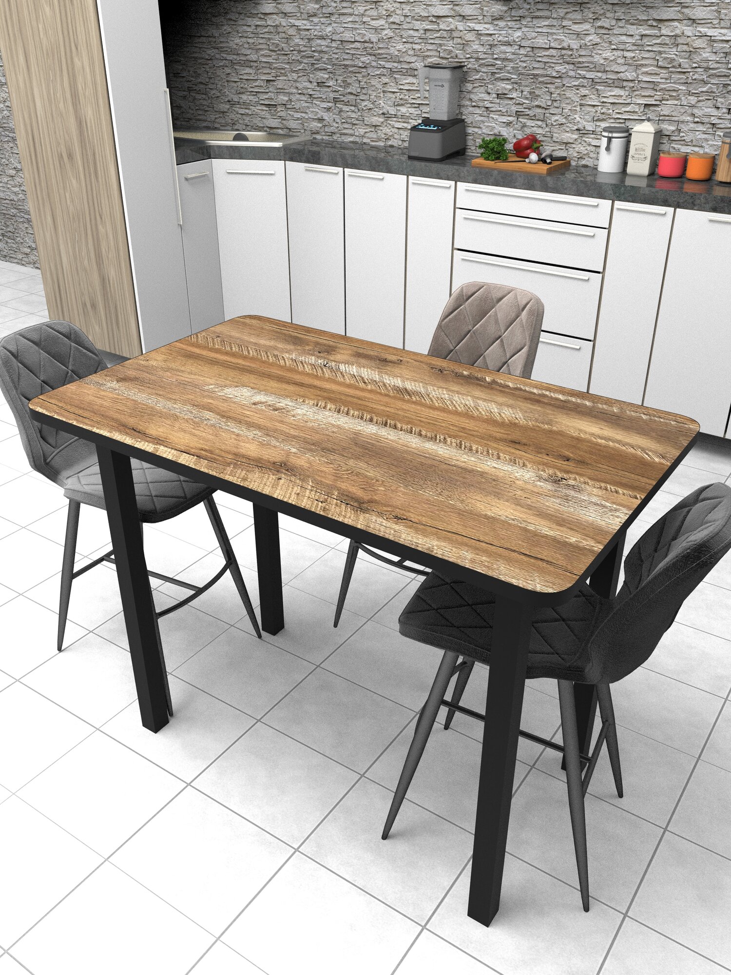 Стильный кухонный стол "Дуб Юкон", современный дизайн, цвет ножек - черный, 100 х 60 см.