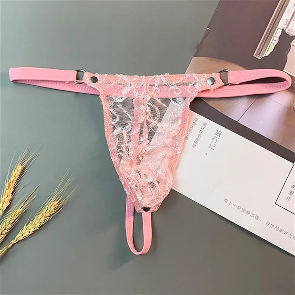 Розовые стринги женские из кружева, размер L