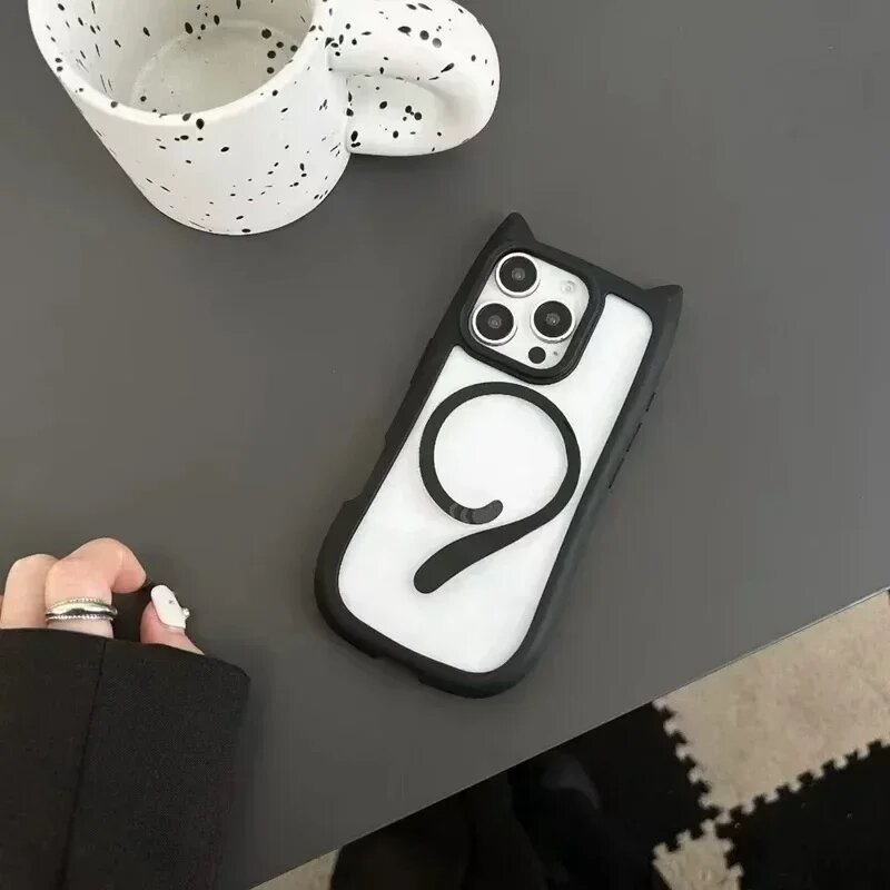 Прозрачный чехол с 3D кошачьими ушками и магнитным ремешком для iPhone Black DK, For iPhone 12Mini
