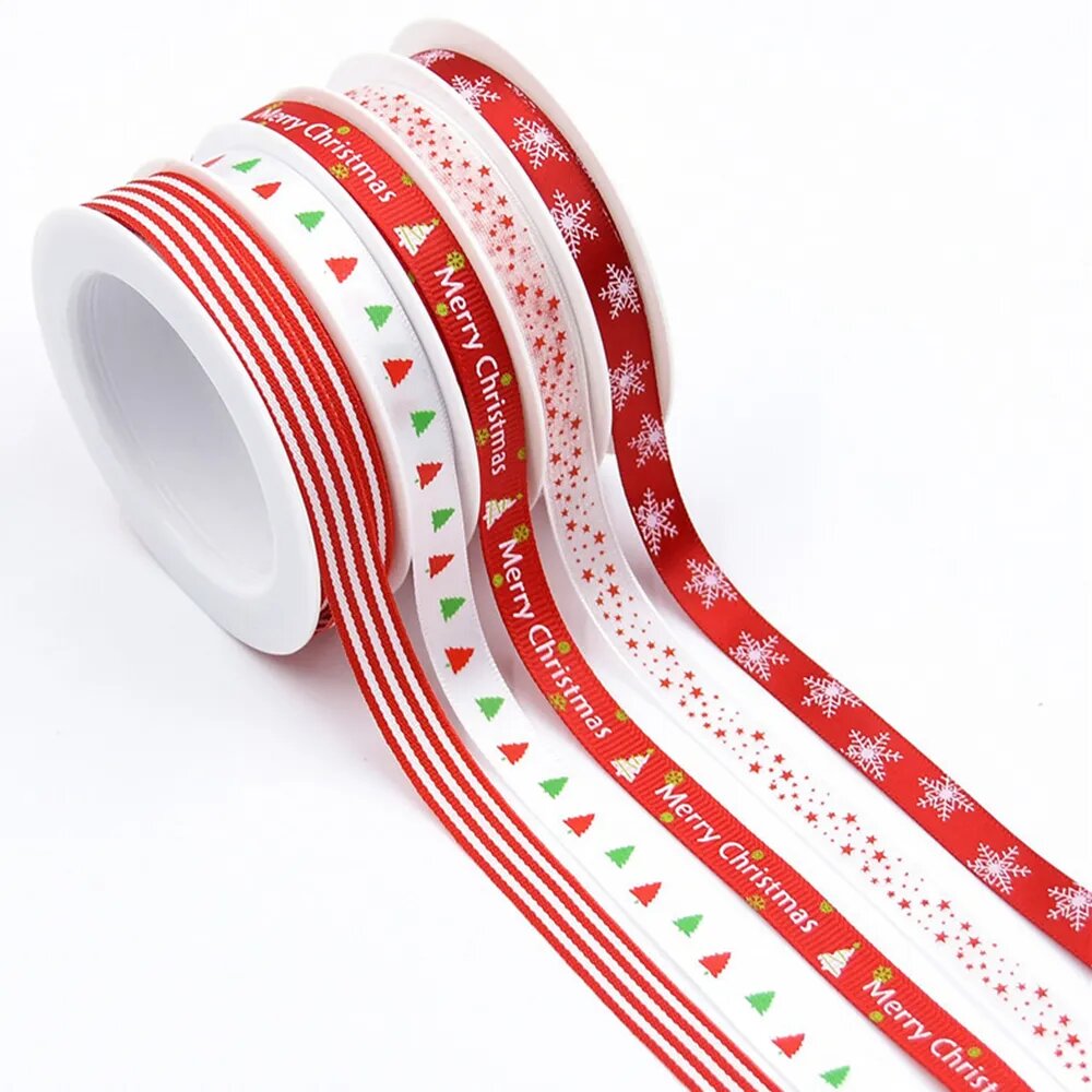 Набор новогодних декоративных лент с красными полосами для упаковки подарков и декора