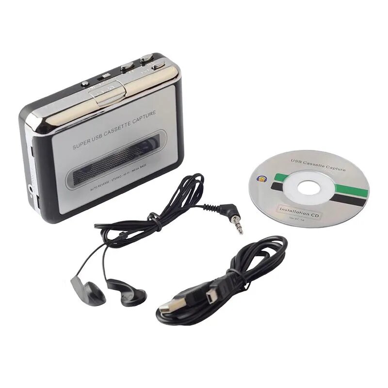 USB-кассетный плеер Super USB, серый, для преобразования кассет в MP3, включая установку CD