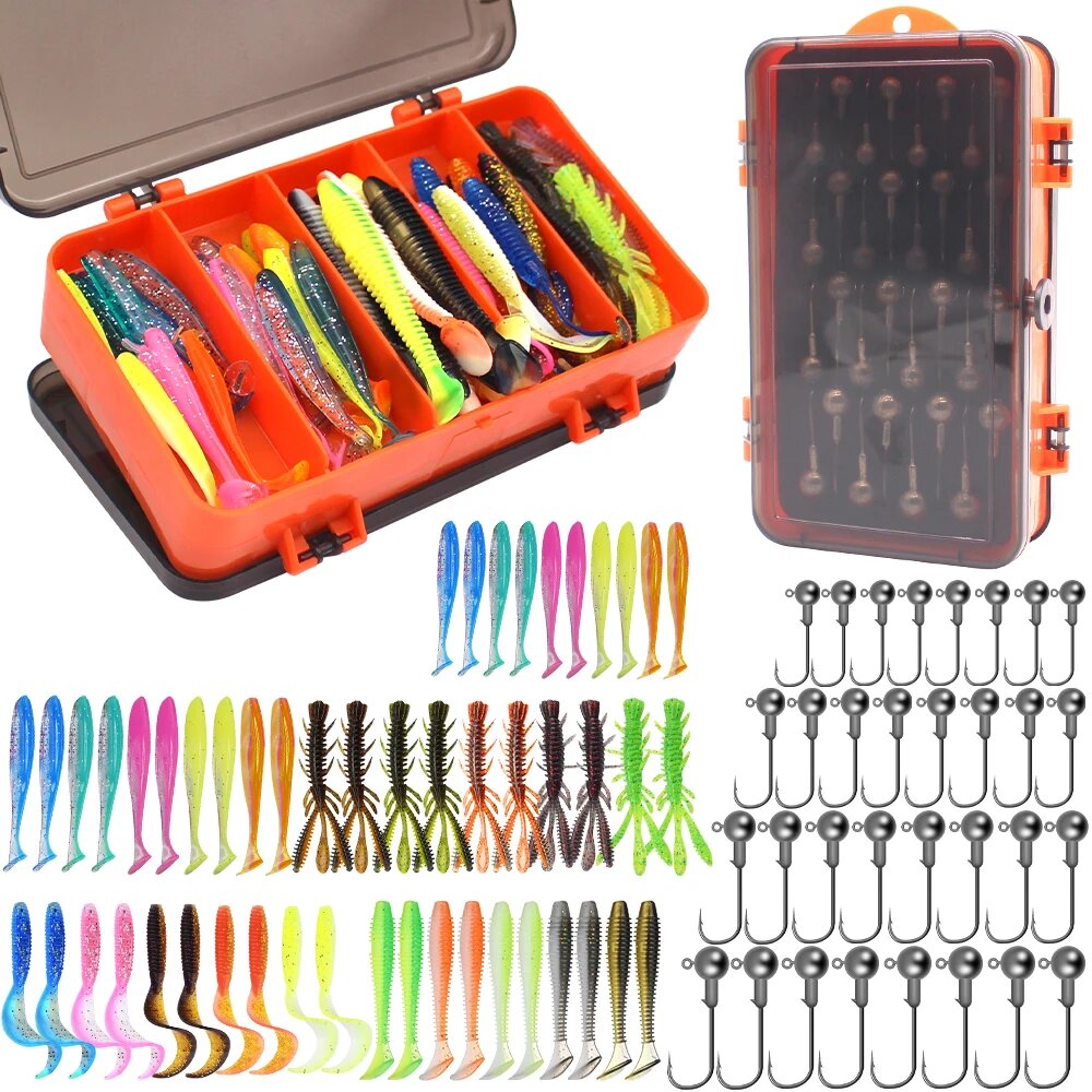 Набор Рыболовных Крючков С Джиг-головками И Силиконовыми Приманками Для Окуня, Басса, Форели