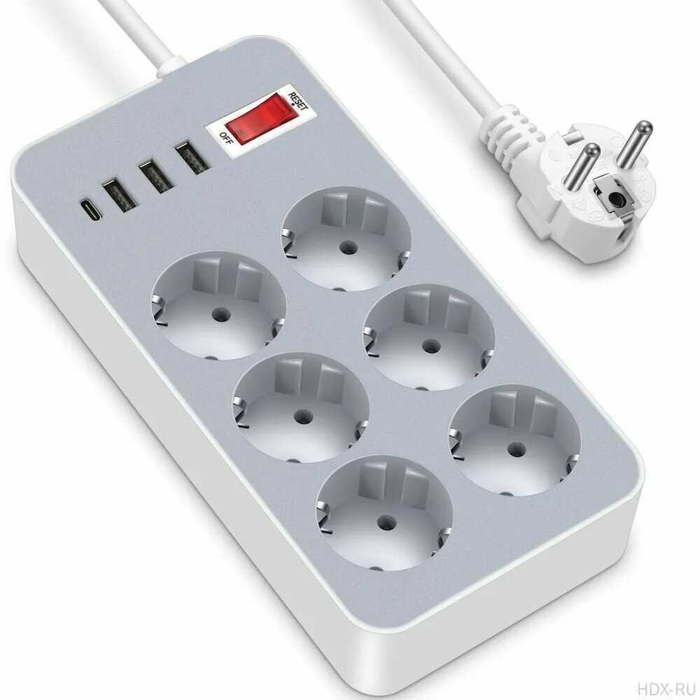 10-в-1 удлинитель с 6 розетками и 4 портами USB, кабель длиной 1,2 м, предназначен для использования дома, в офисе и отелях, евроразъемная вилка