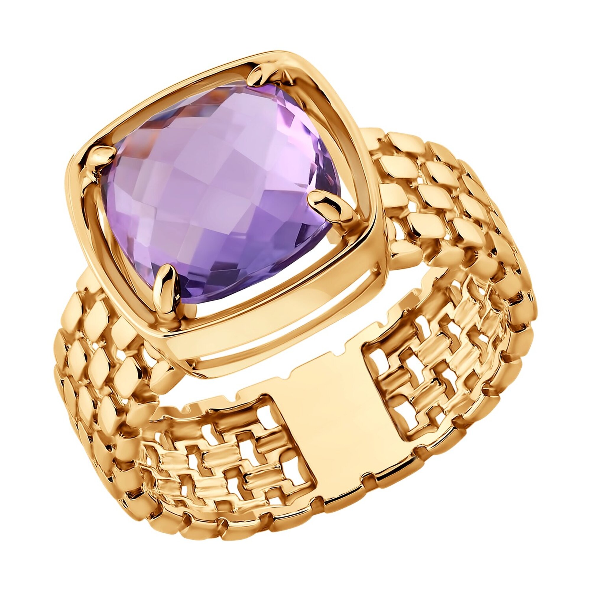 Кольцо, красное золото, 585 проба, аметист