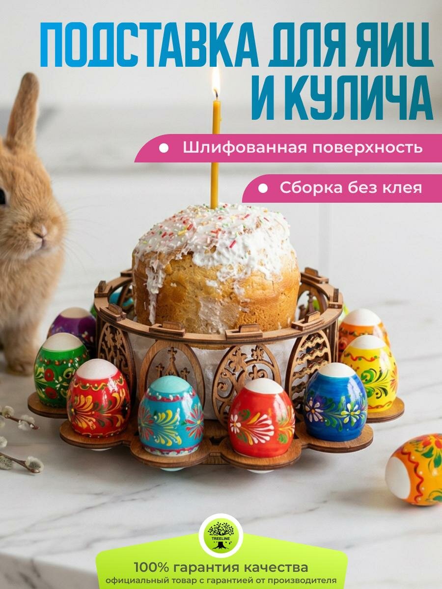 Подставка для яиц и кулича пасхальная TREE-LINE Круг блюдо для пасхи деревянная тарелка на стол пасхальный декор праздничная сервировка деревянная посуда для пасхального стола