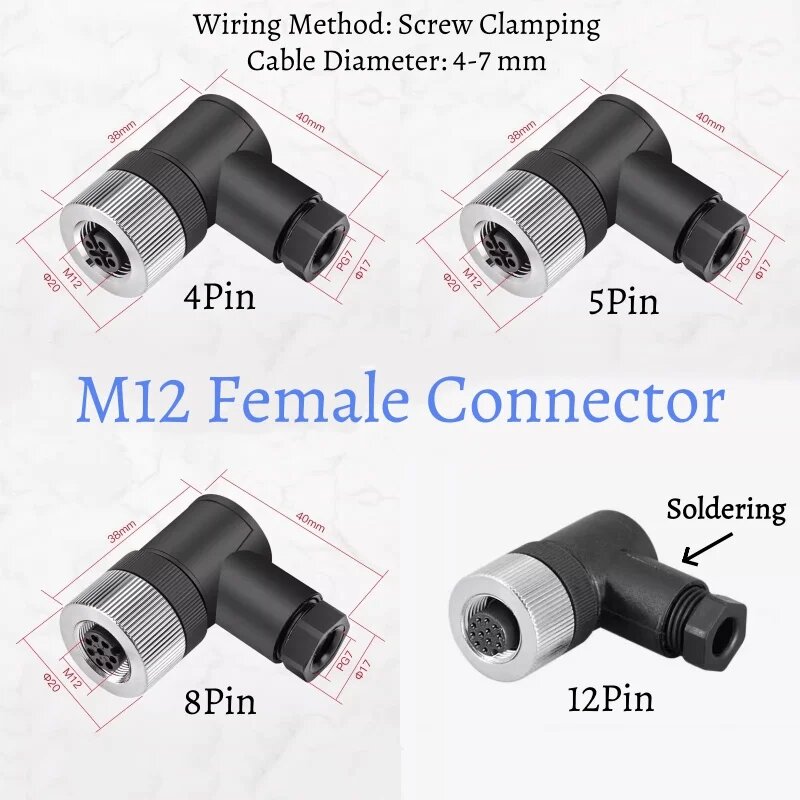 Водонепроницаемый авиационный разъем M12, 4/5/8/12 контактов size 8 1pcs, 12pin