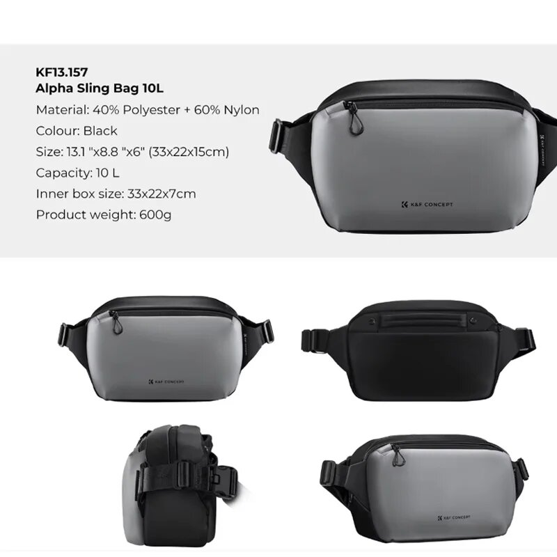 K&F Concept Сумка-слинг для камеры 10 л Dark Grey 10L