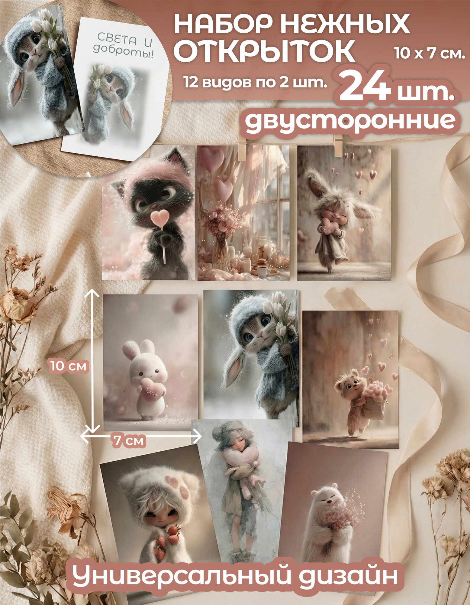Открытки универсальные, набор 24 шт 10×7см