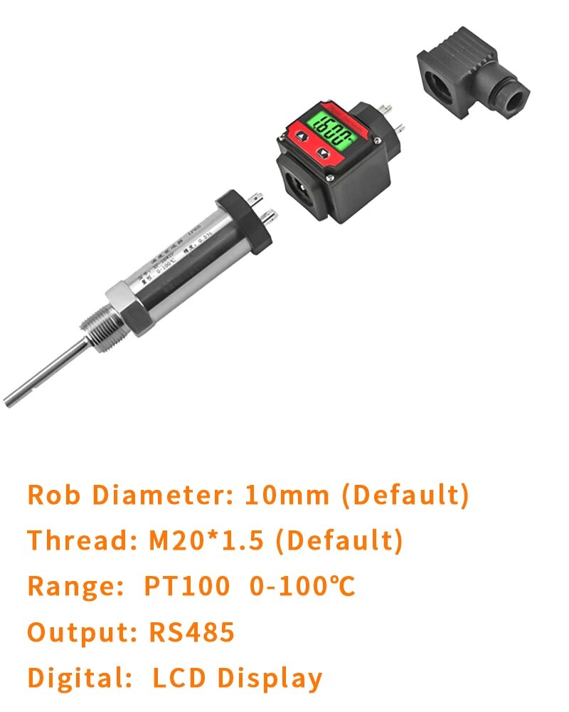 Датчик температуры PT100, зонд 50 мм, RS485, LCD